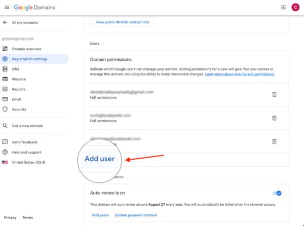 Share Google Domain Access